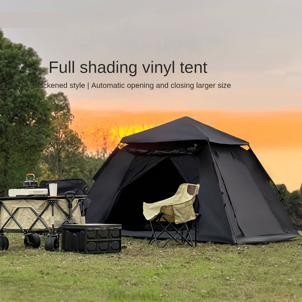Black camping tent Large Family Tent UV Awning Camping Tent 2 Door ...