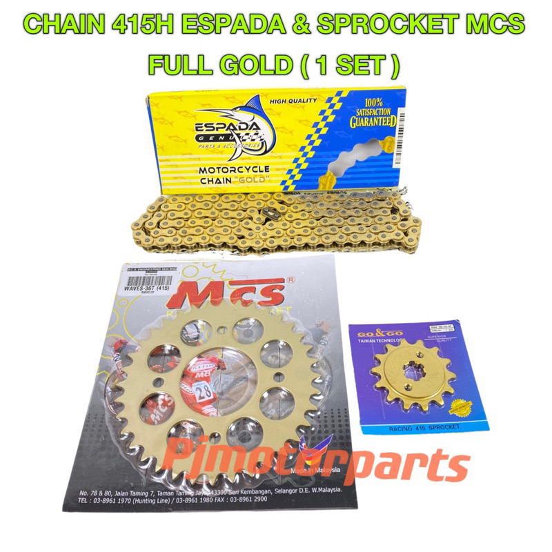 Dash 125 110/Alpha/Future 125/Wave 125/Wave 110 100R (1 Set) Espada 415 Chain Rantai Gold ...