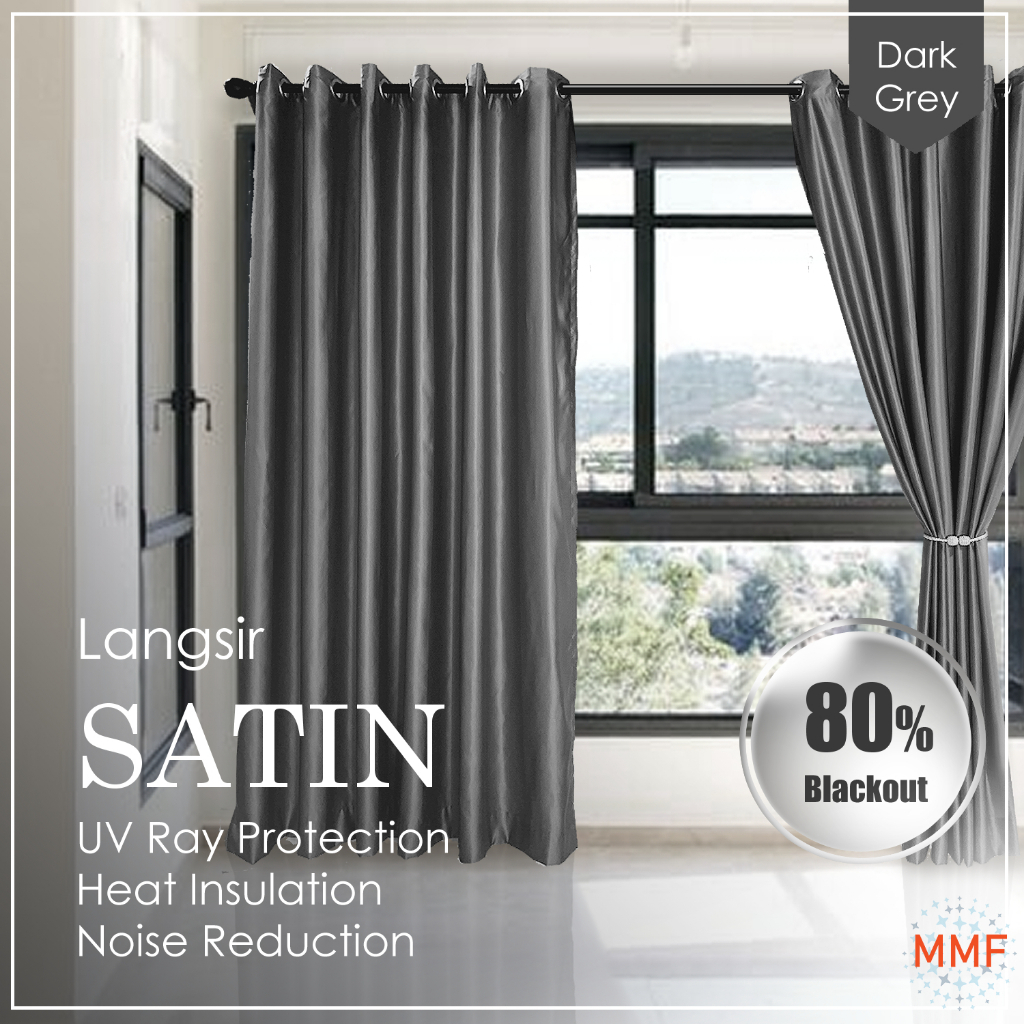 7.7Sale| Curtain colour Dark GREY 80% Blackout langsir, Window Curtain ...