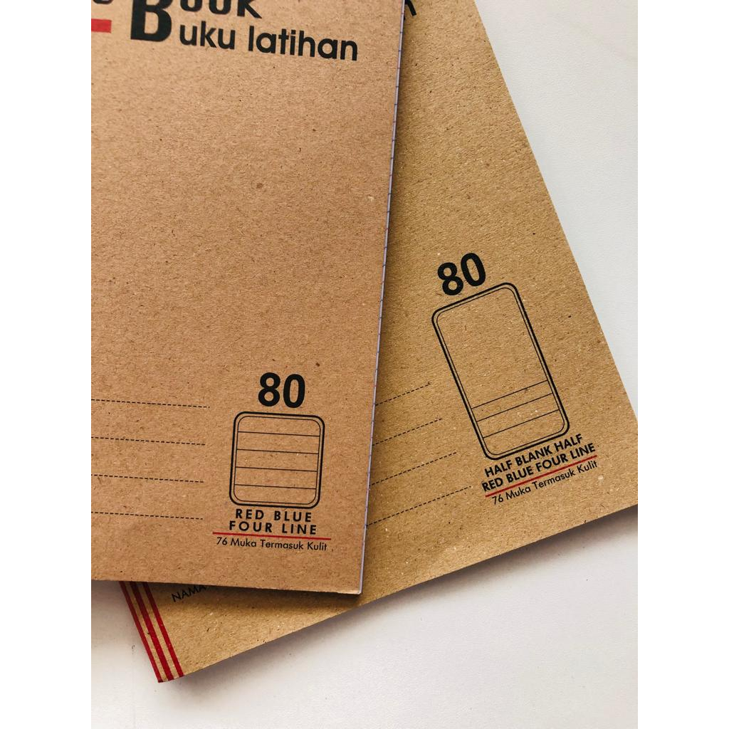 Exercise Book 80pages Red Blue Four Line / Half Blank Half Red Blue ...