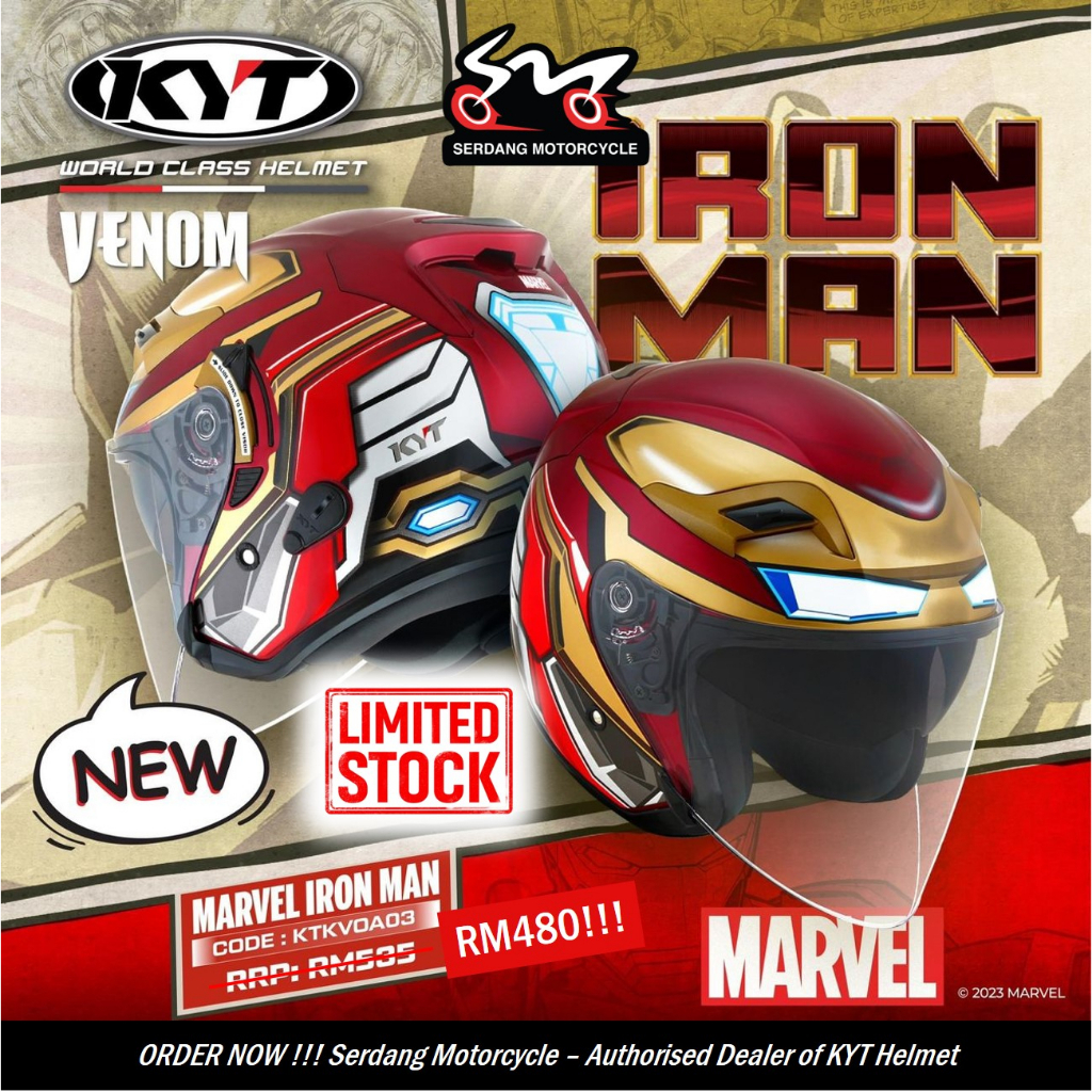 KYT Marvel IRON MAN Helmet VENOM Open Face Double Visor Topi Keledar ...