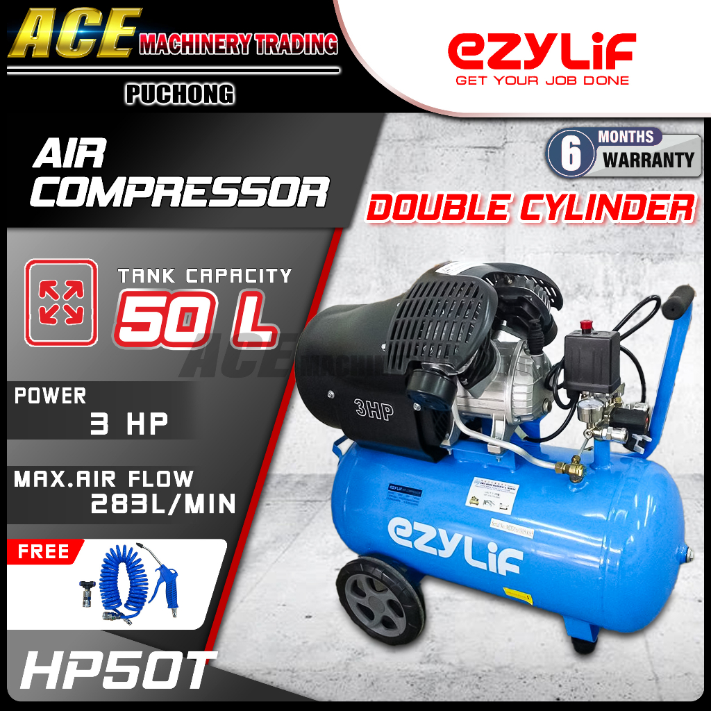 EZYLIF HP50T DOUBLE CYLINDER AIR COMPRESSOR DIRECT DRIVEN 3.0HP X ...