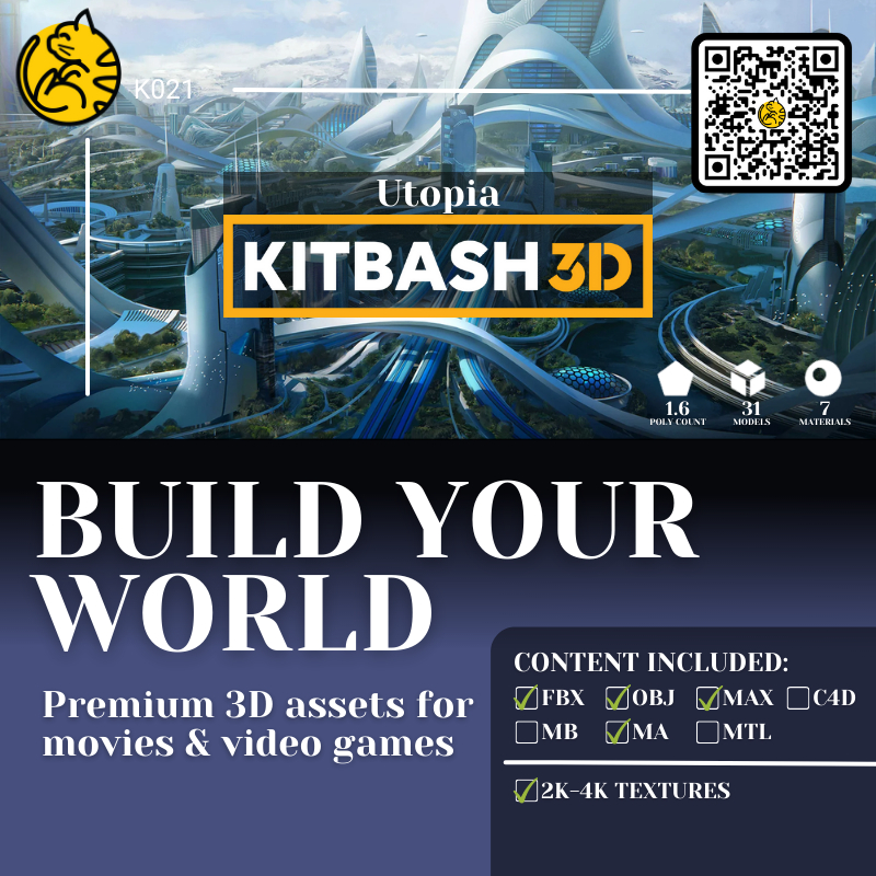 K021-🔥Kitbash3D | Full set【Utopia - 328mb】- Detail 3D models 3ds Max | Maya | Cenima4D | Shopee ...