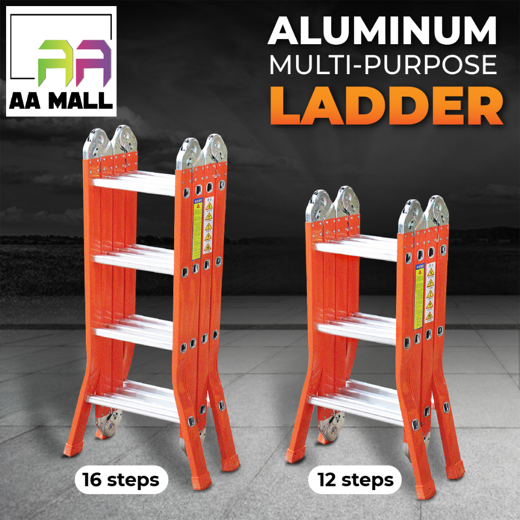 MCPRO Multipurpose Aluminum Ladder 12 Steps / 16 Steps Folding Ladder ...