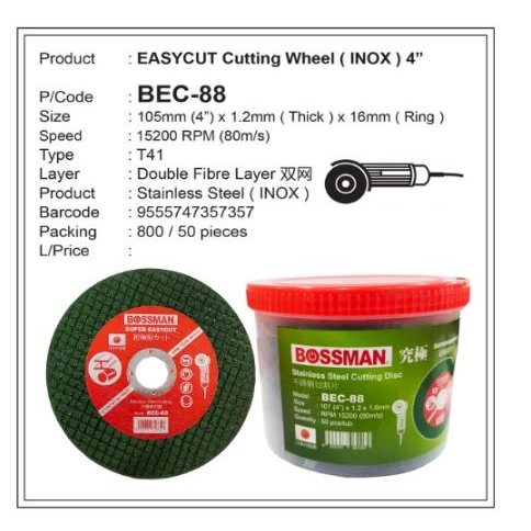BOSSMAN Stainless Steel Easycut Cutting Disc 4'' x 1.2mm / Mata Grinder ...