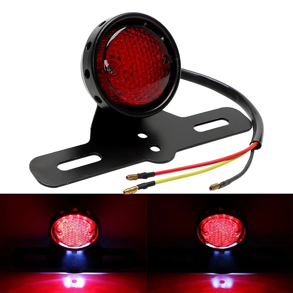 Motorcycle LED Retro Red Rear Tail Brake Stop Light Lamp W/ License ...