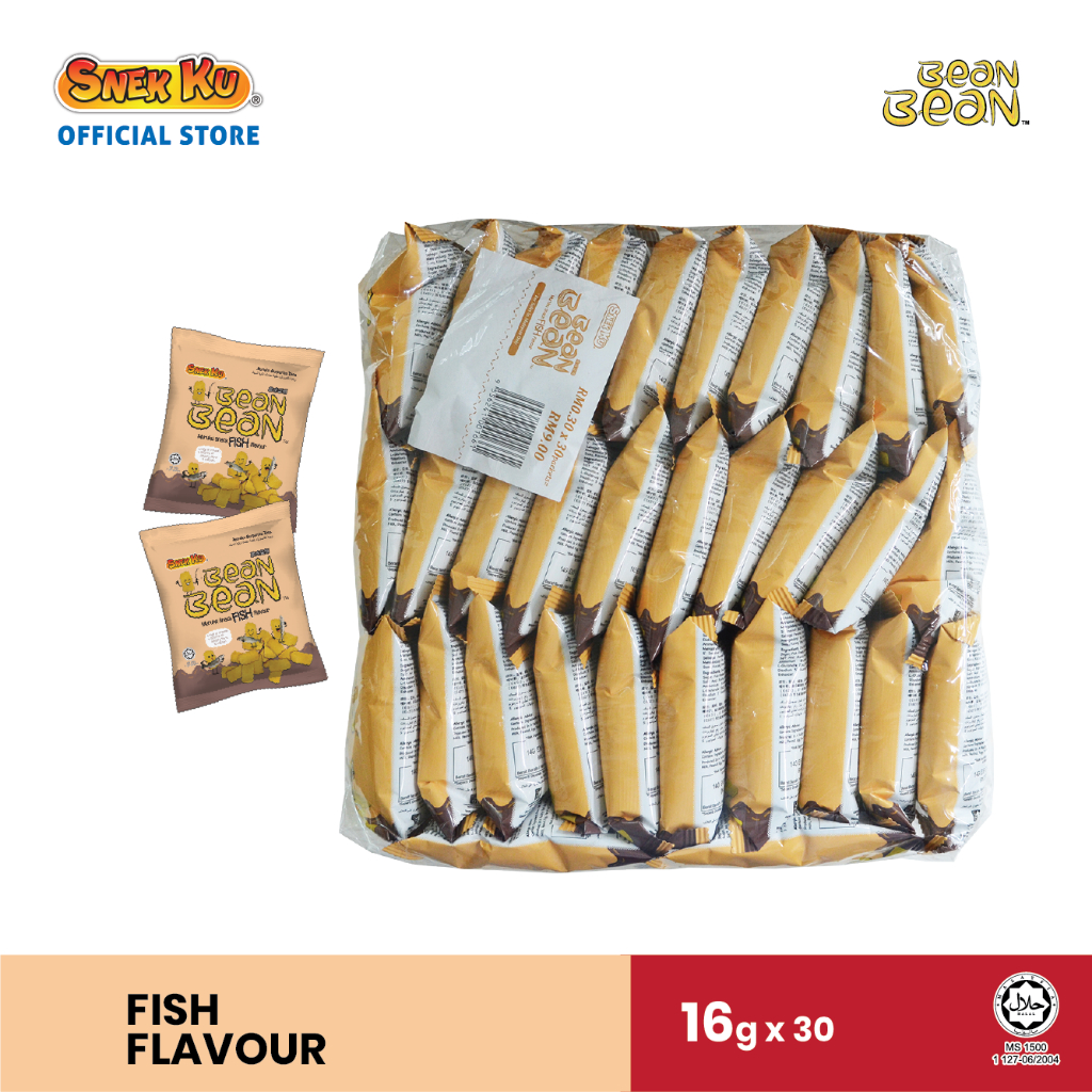 Snek Ku Bean Bean Fish Flavoured Snacks (16g x 30 pkts) | Shopee Malaysia
