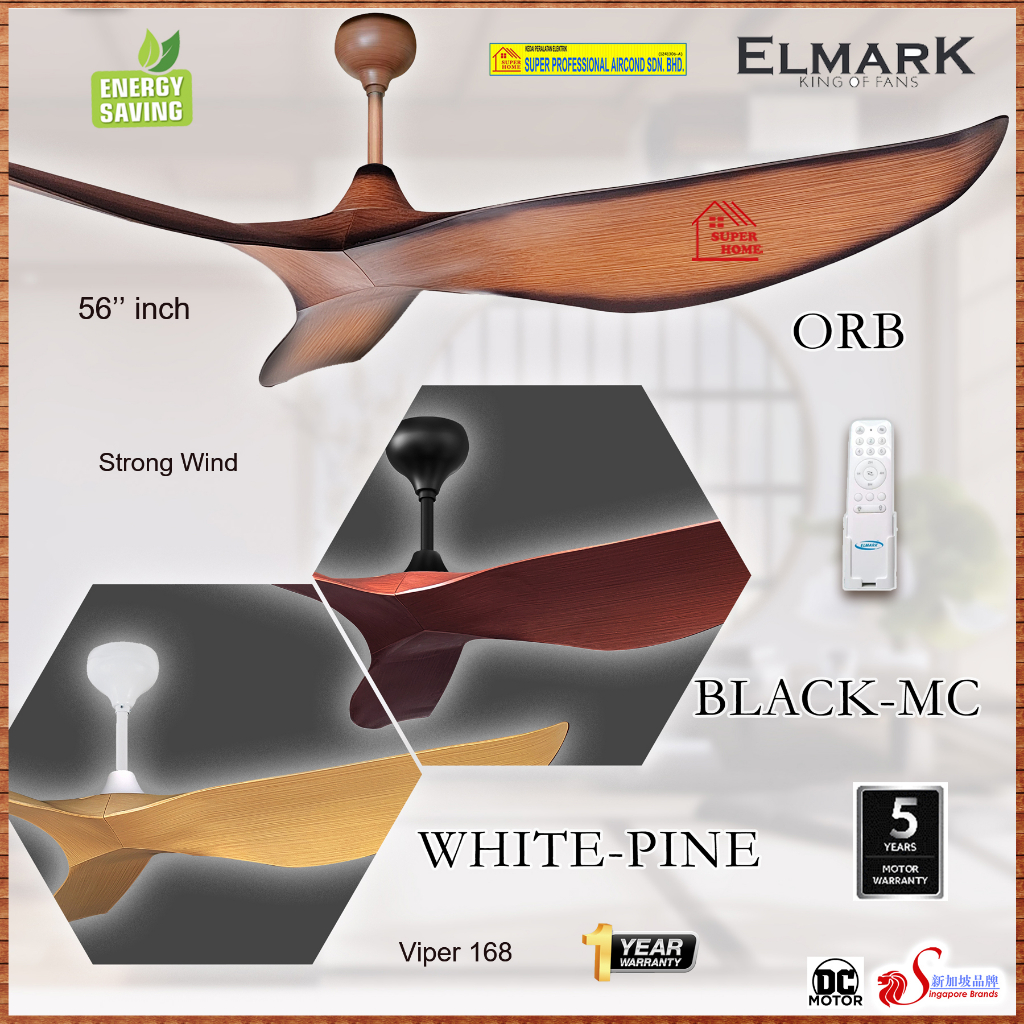 Elmark Ceiling Fan Viper 168 56 inch Remote Control ((DC Motor)) 3 ...