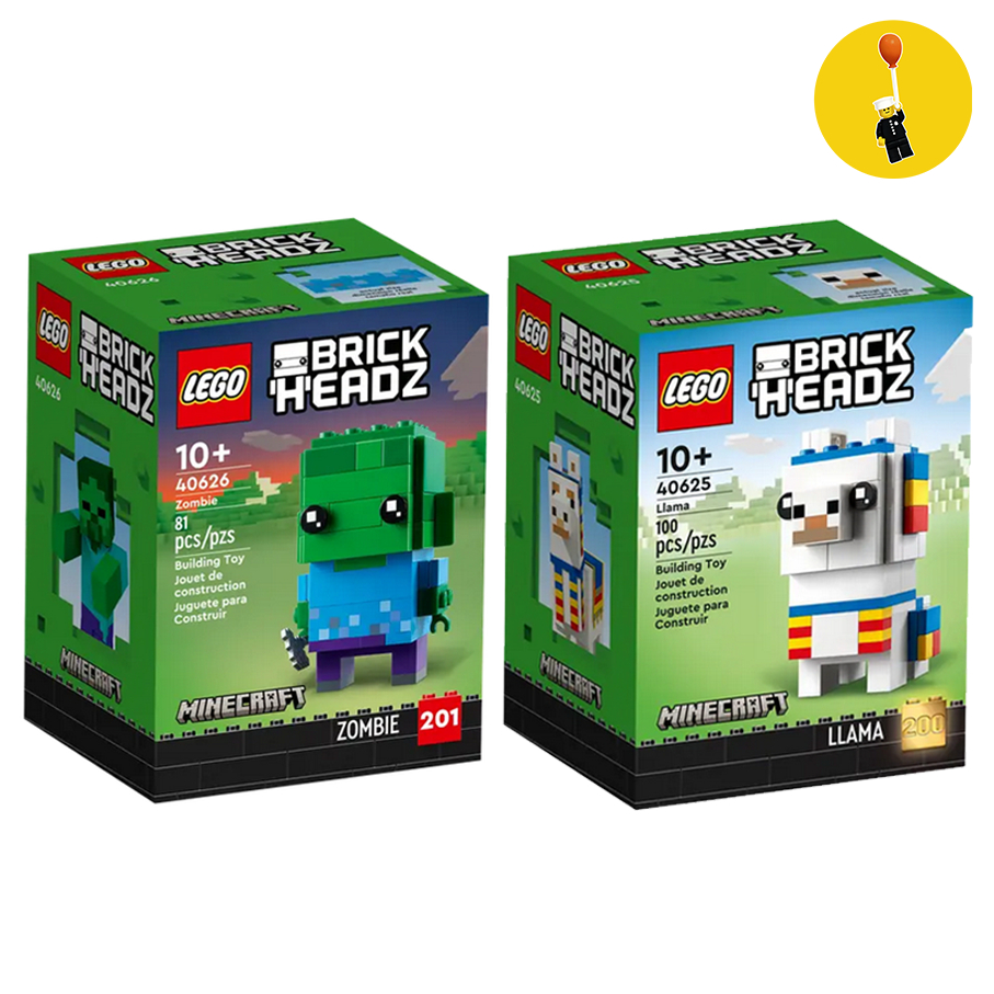 LEGO 40626, 40625 Brickheadz Minecraft Zombi and Llama (Condtion as ...