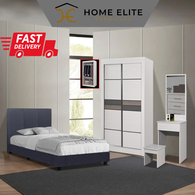 HOME ELITE Bedroom Set 3ft Sliding Door Wardrobe Queen Bedframe Single ...