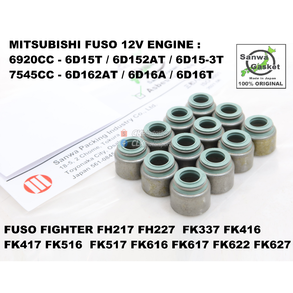 Sanwa Japan Viton Valve Seal - Mitsubishi FUSO Truck / Bus 6.9L 6D15T 6D152AT 6D15-3T 7.5L ...