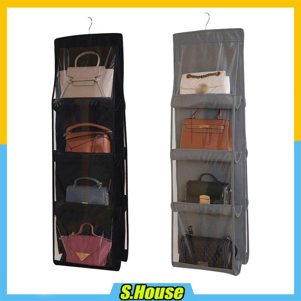 8 Pocket Handbag Storage Bag Transparent Rack Dust Cover Wardrobe Rak ...