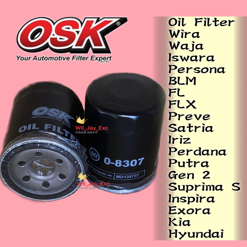 OSK O-8307 OIL FILTER Proton Wira Waja Persona Saga Blm Flx Gen2 Kia ...