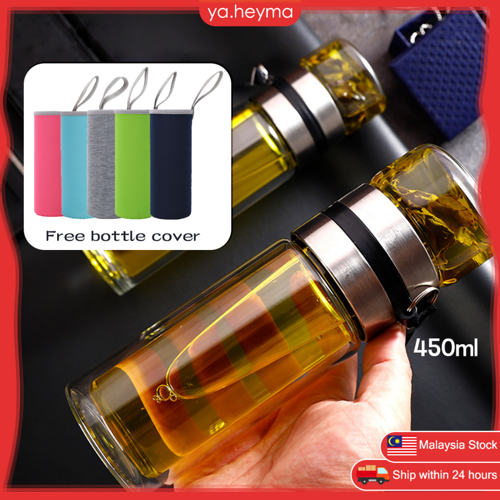 【M'sia Stock】Free bottle cover茶杯 Double-layer glass tea cup high-end ...