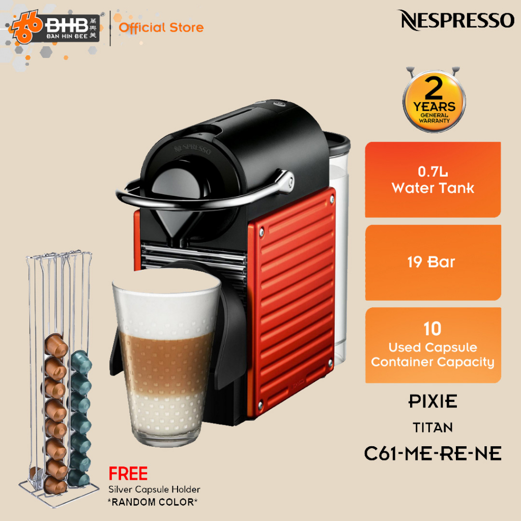 Nespresso C61-ME-RE-NE Pixie Electric Capsule Pod Coffee Machine Red ...