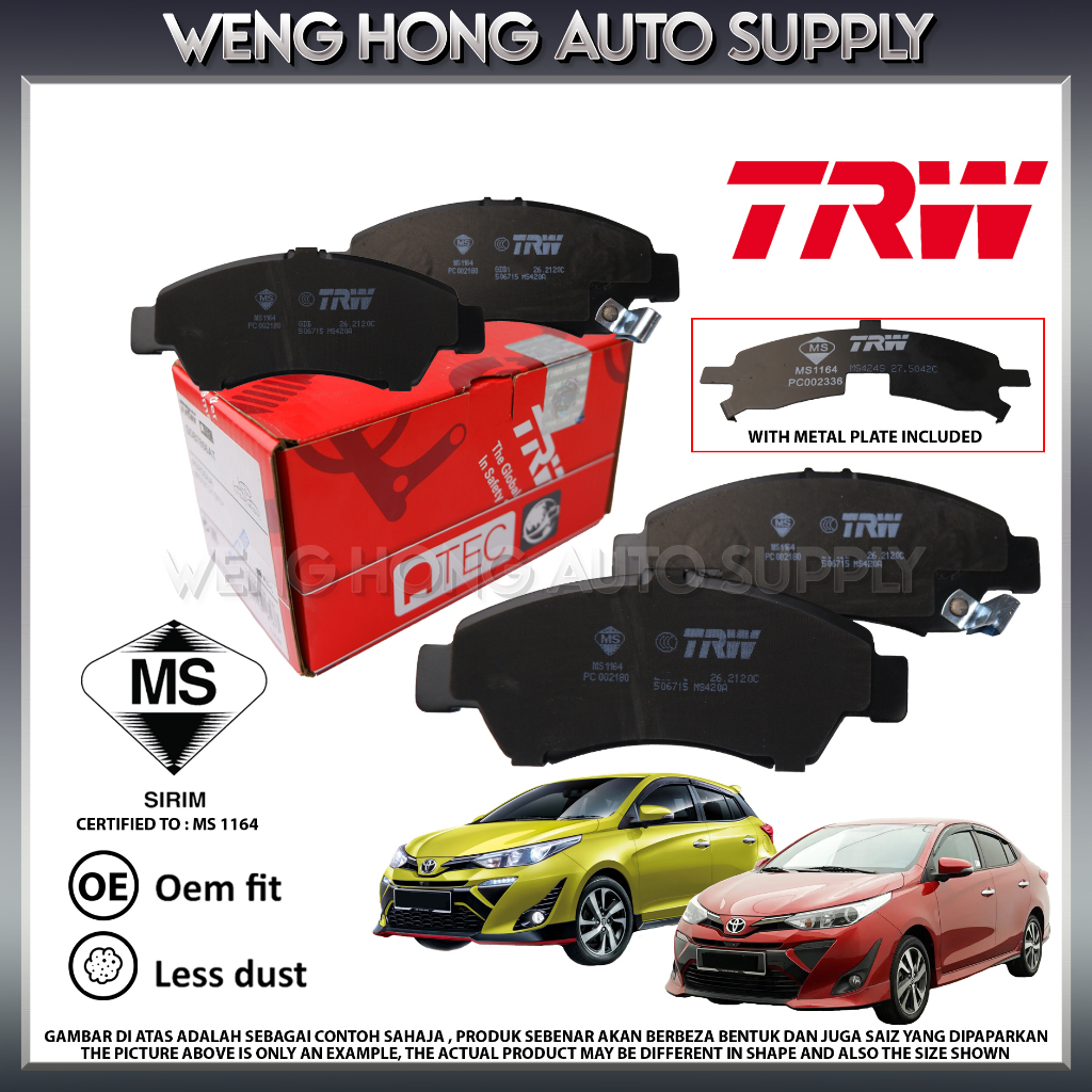 Toyota Vios NCP151 , Yaris NSP151 E G Front / Rear Trw Brake Pad ...