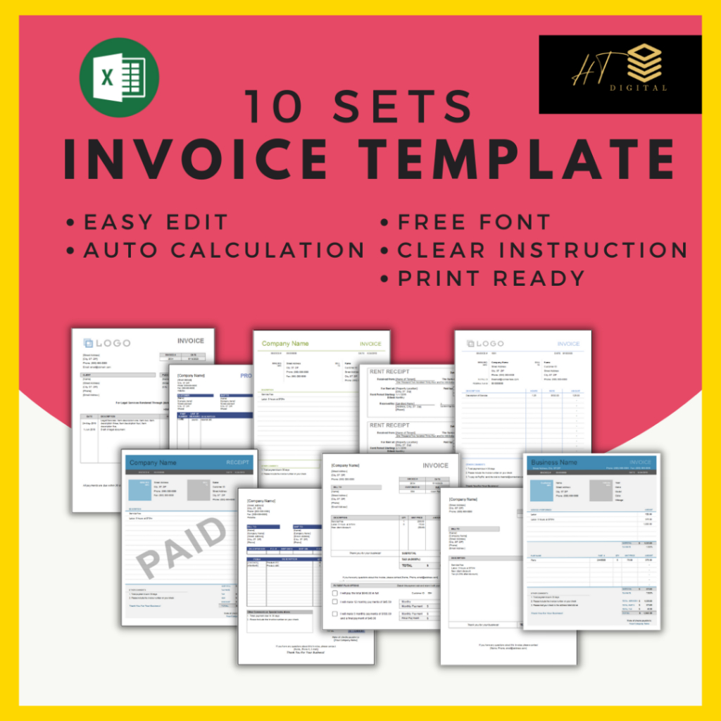 Invoice Receipt Template Billing Slip 10 in 1 | Easy to edit in ...