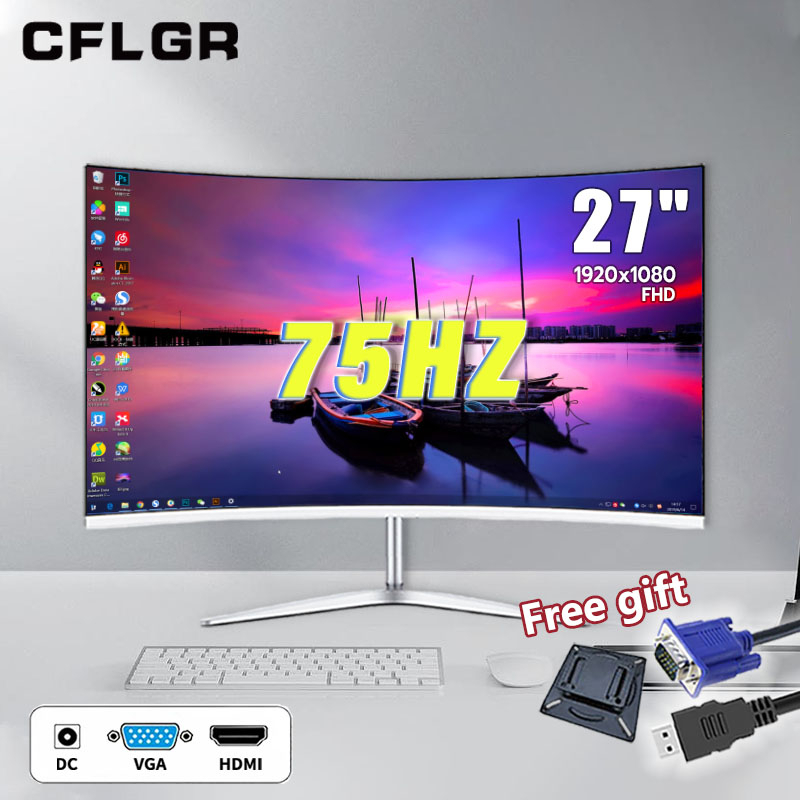 Curved Monitor PC 27Inch With HDMI VGA 75HZ 1080P LED Computer ...