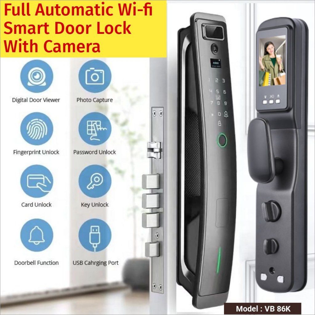 Full Automatic Digital Wifi Smart Door Lock With Camera (Installation ...