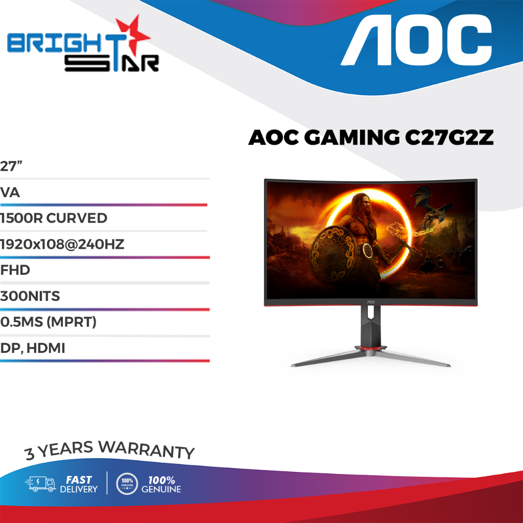 AOC 27" C27G2Z VA 240HZ FHD 1500R CURVED GAMING MONITOR | Shopee Malaysia