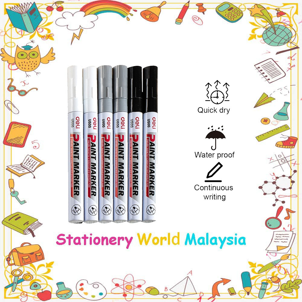 SWM Deli Paint Marker 2mm Black and Silver Ink Marker Penanda Lukisan 得力标记马克笔 [Per Pen] EU500-BK ...