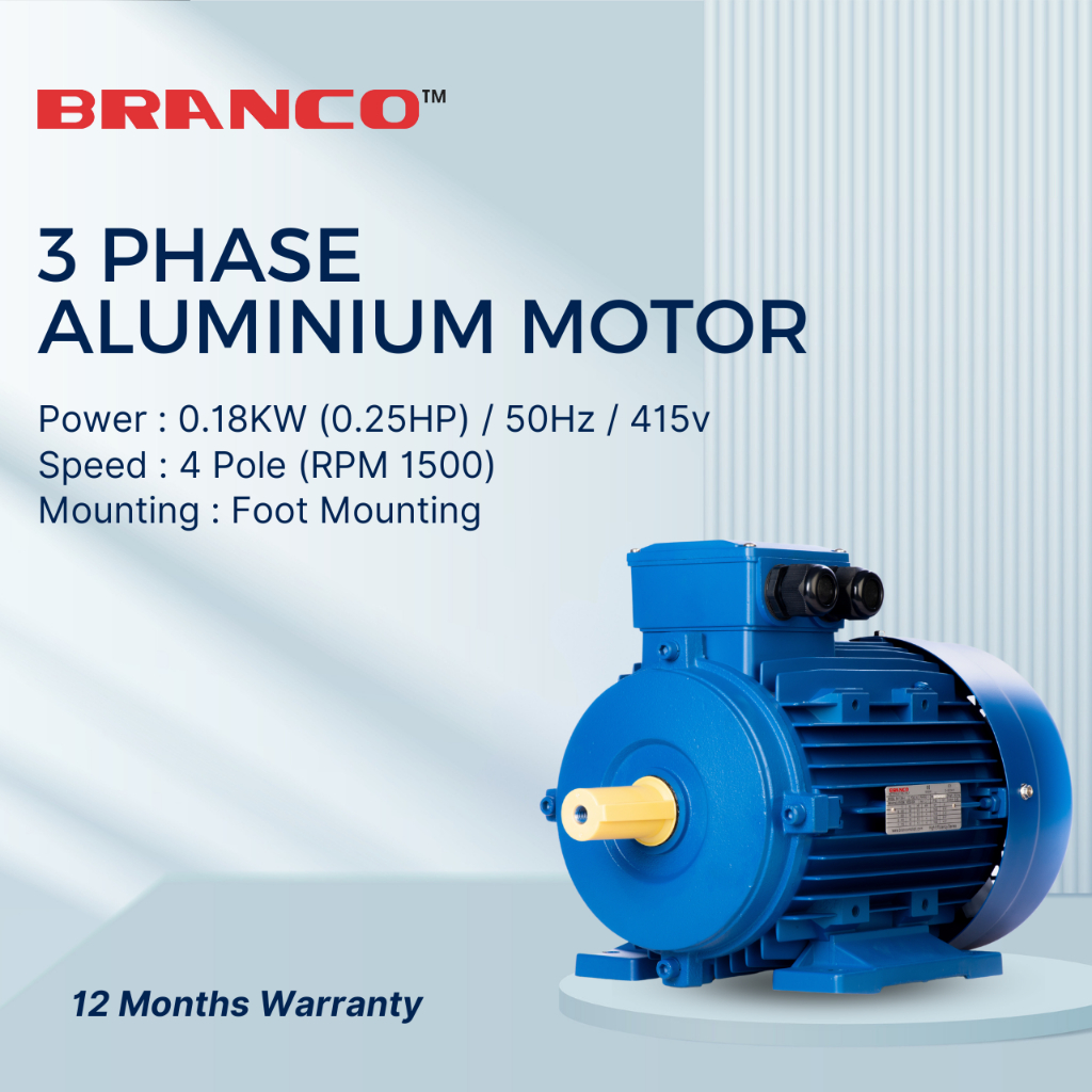 Branco 3Phase Motor / IE1 / 4POLE (RPM1400++) 0.18KW - 1.5KW / 0.25HP ...