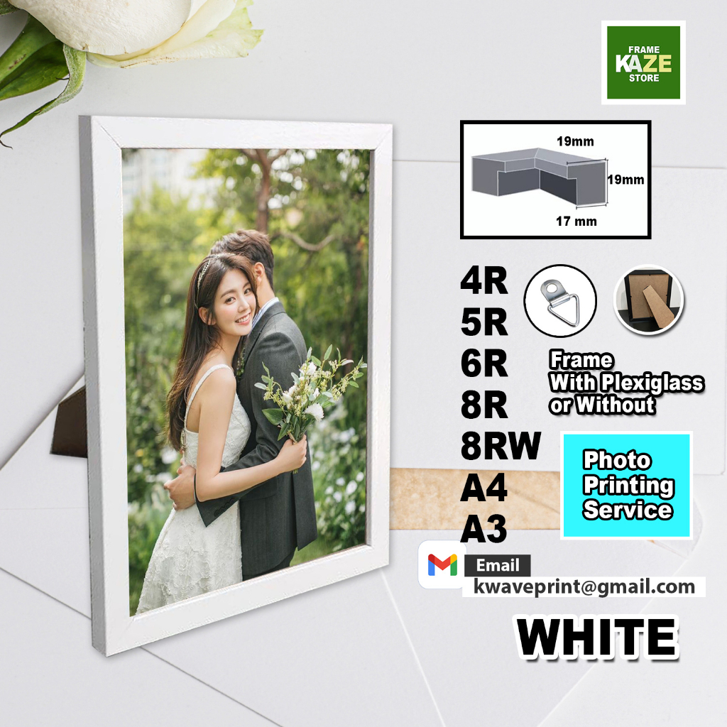 Framekaze White 4R / 5R / 6R / 8R / A4 / A3 / A2 Photo Frame | Solid Wood Fiber White | Shopee ...