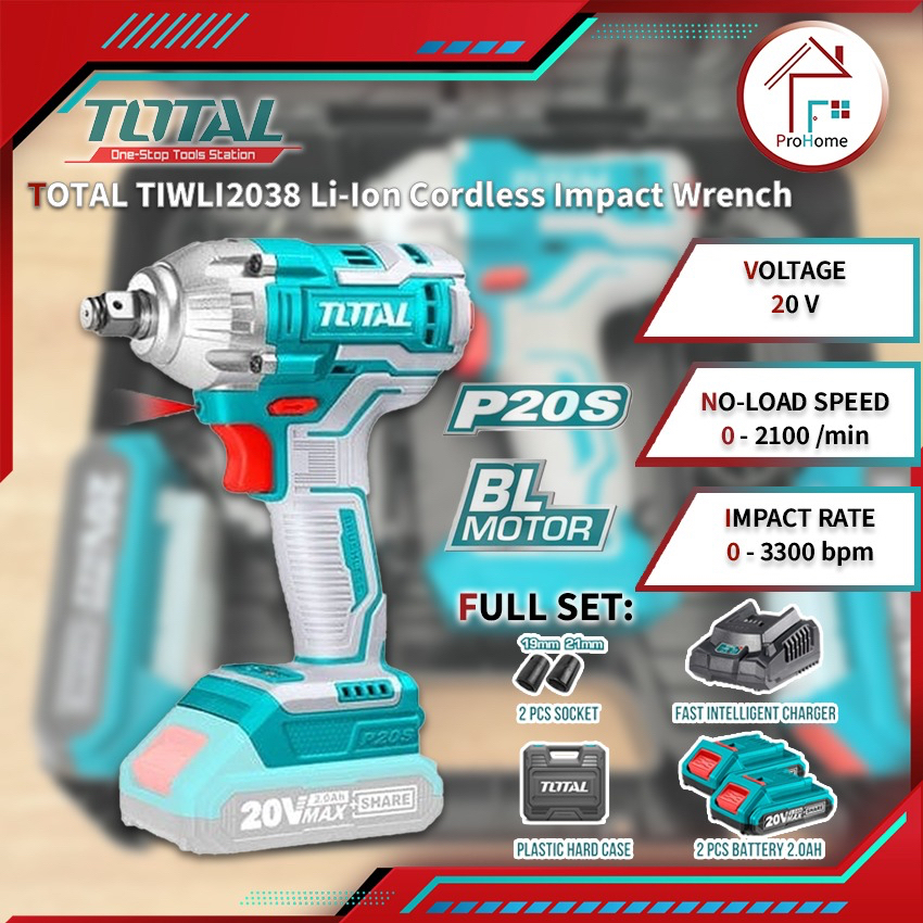 TOTAL TIWLI2038 20V LITHIUM-ION CORDLESS IMPACT WRENCH BRUSHLESS MOTOR ...