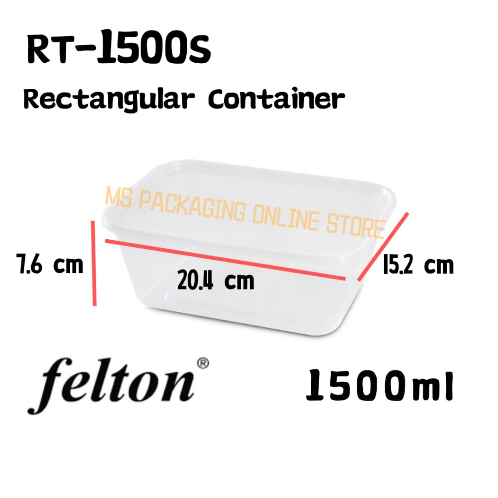(1500ml)Microwavable Rectangular Container RT1500S (50set±) Disposable Plastic Food Container ...
