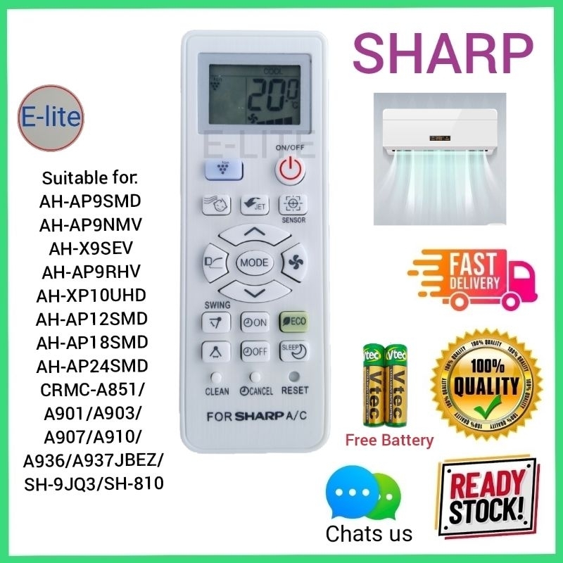 SHARP (OEM) AIR CONDITION REMOTE CONTROL JET ION AH-AP9NMV | Shopee ...
