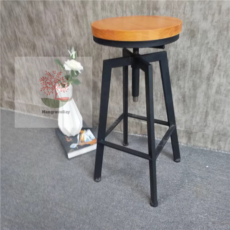 2 Units Adjustable Solid Wood High Stool Bar Stools Chair Kerusi Tinggi ...