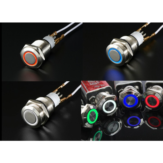 16mm Metal Push Button Switch Ring LED Light 12V Momentary Latching ...