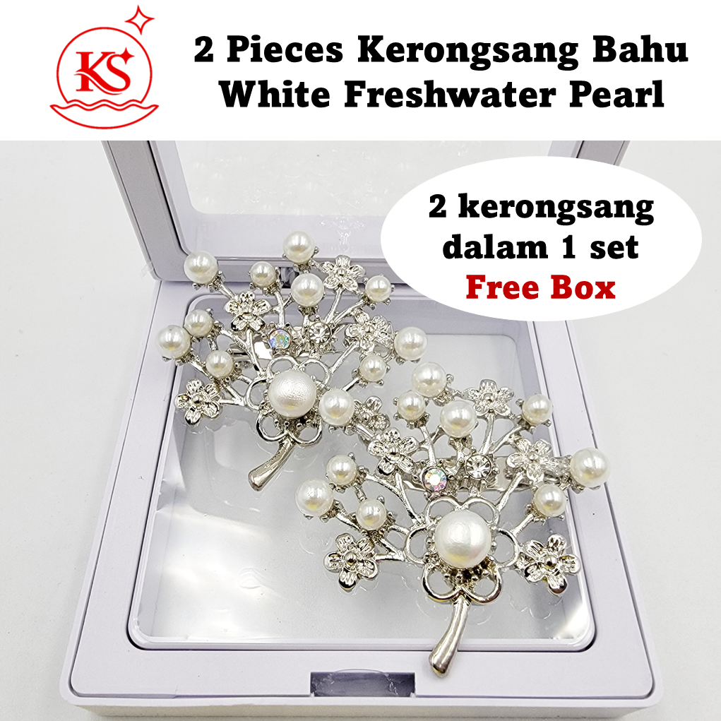 2-in-1 Kerongsang Bahu Mutiara Putih White Freshwater Pearl Brooch Pin ...