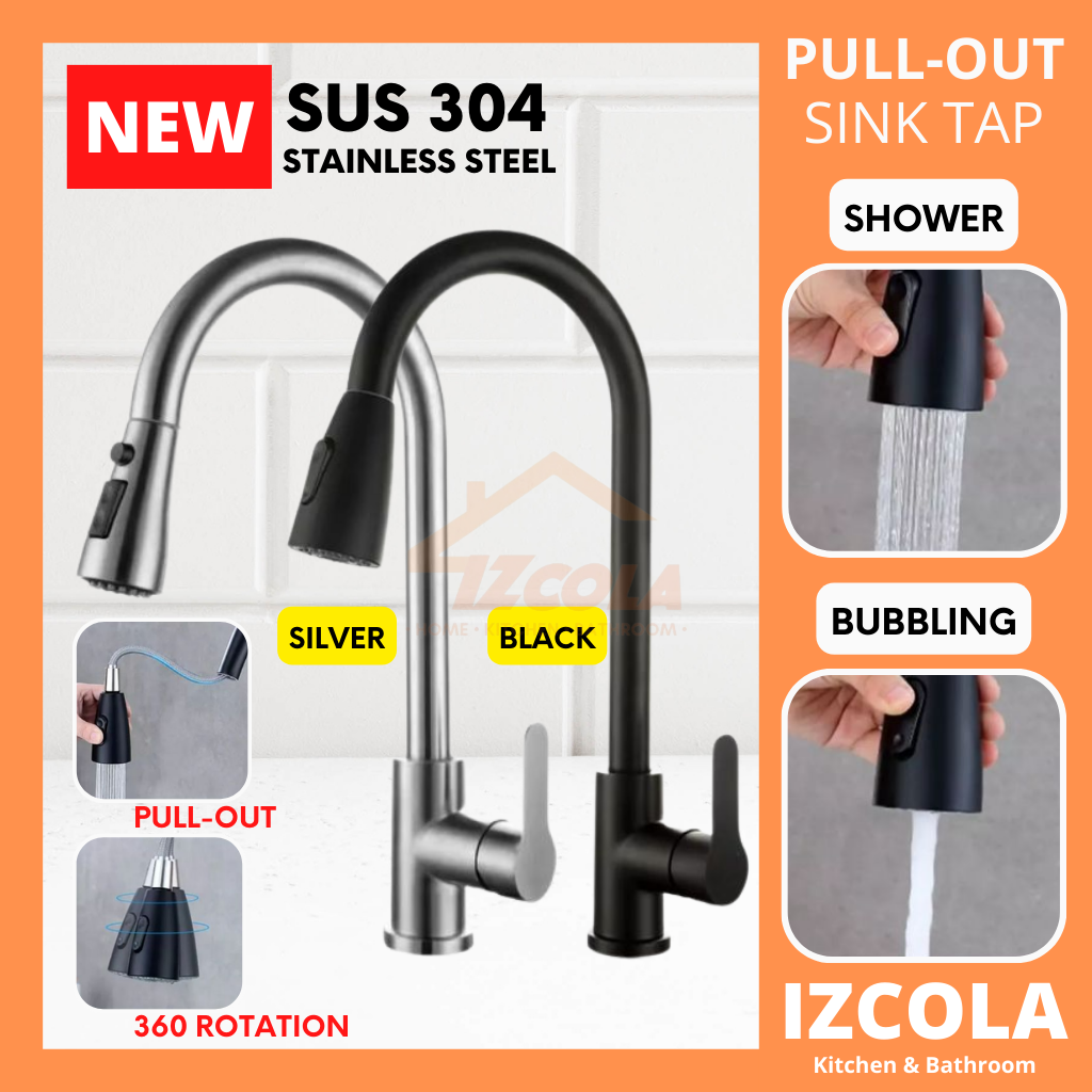 IZCOLA SUS 304 Keluli Tahan Karat Paip Singki Dapur TAP Tarik Warna ...