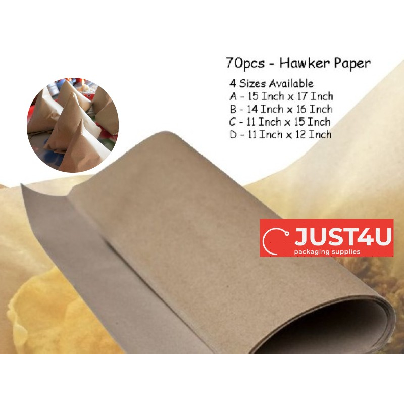 [70pcs] Brown Hawker Paper / Food Packaging Kraft Paper / Food Wrapping ...