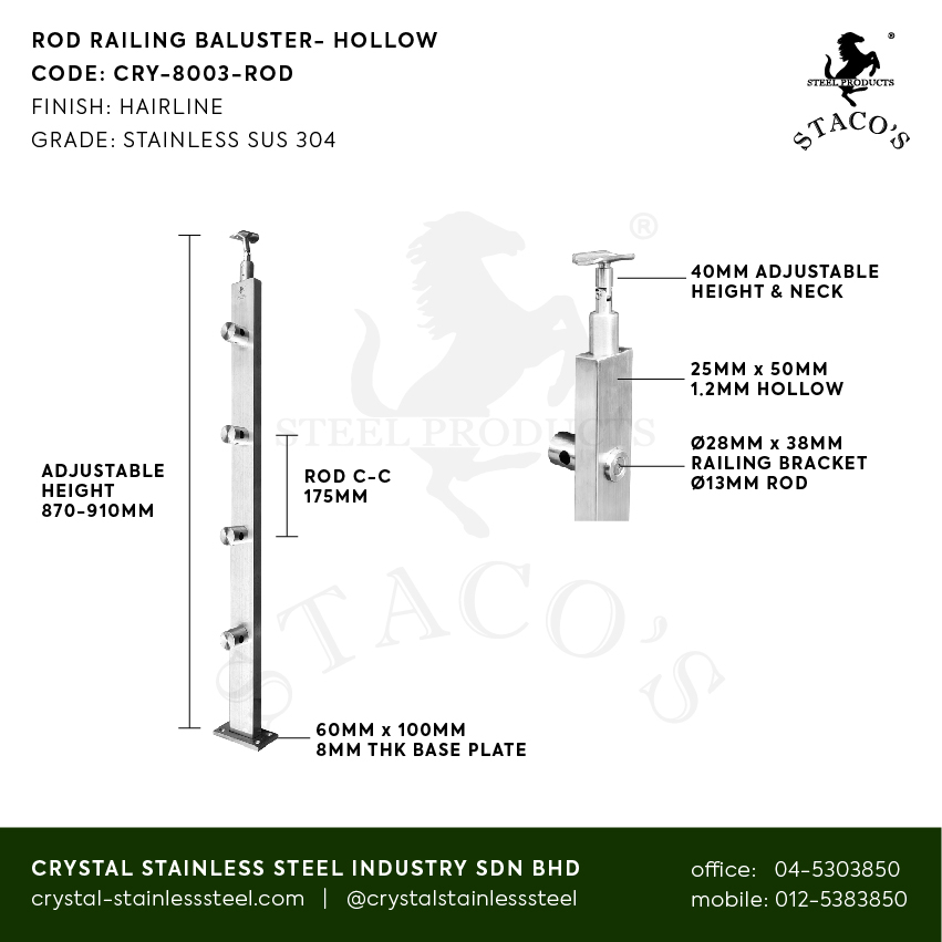 STACOS Stainless Steel 304 Rod Glass Railing Staircase Stair Baluster ...