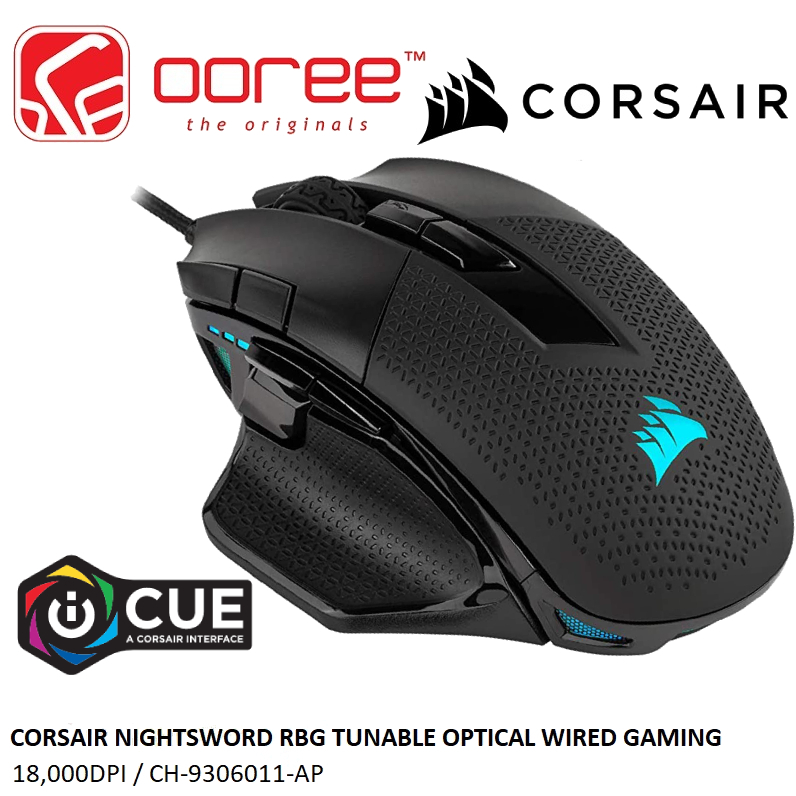 CORSAIR NIGHTSWORD RGB TUNABLE OPTICAL WIRED GAMING MOUSE WITH FPS/MOBA ...