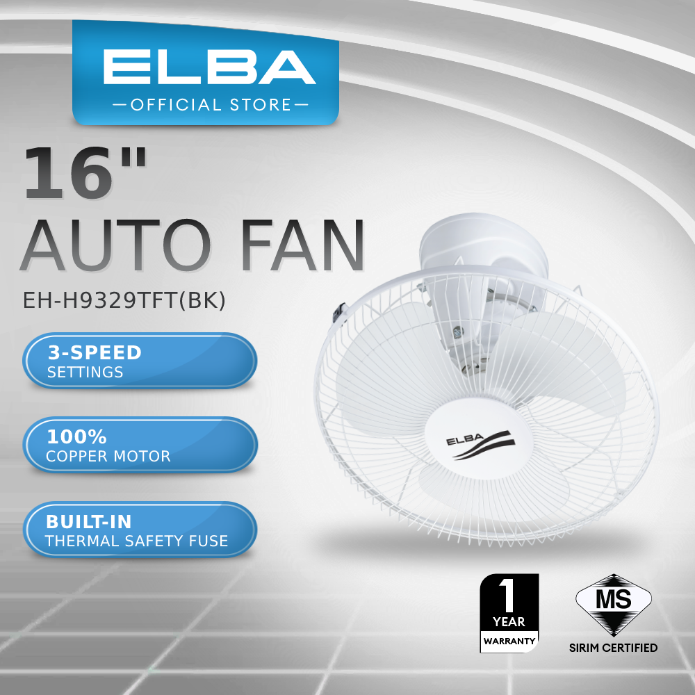 ELBA 16" Auto Fan Kipas EATF-G1655(WH) - 3 Blades, 5-speed Settings (16 ...