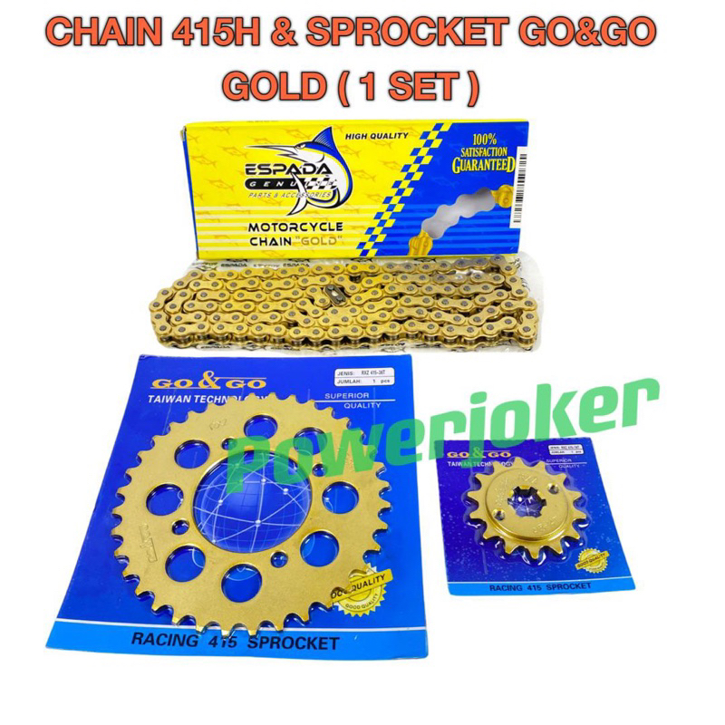 (1 SET 415) LC135/RXZ/Y125Z ZR/125Z/SRL110 Z/Y110 SS/Y16 Y15 (4 Lubang) 415H Espada Chain Rantai ...