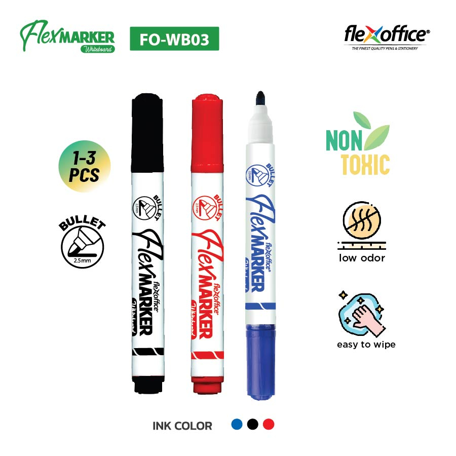 FlexOffice FlexMarker Whiteboard Marker - Black/Blue/Red (2.5mm x 1 Pc ...