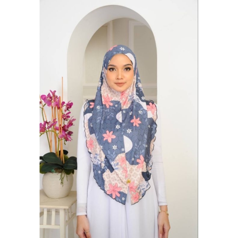 Tudung Sarung labuh Tiara Bidang 55 60 bercorak ribbed jalur | Shopee ...