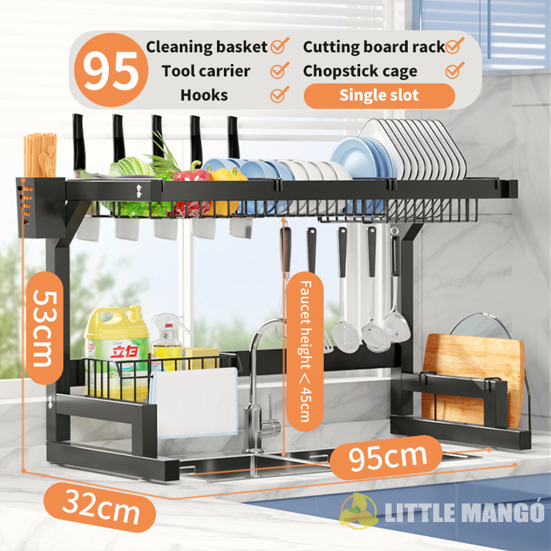 Stainless Steel Rack Dish Rack With Cover Kabinet Dapur Rak Pinggan ...