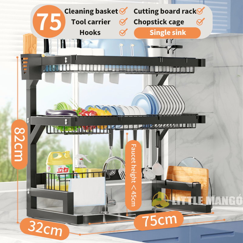 Stainless Steel Rack Dish Rack With Cover Kabinet Dapur Rak Pinggan ...