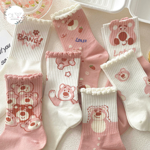 ʕ•́ᴥ•̀ʔっ♡ ️ Lotso Strawberry Bear ️ *Ready Stock B127* Mid-tube Socks ...