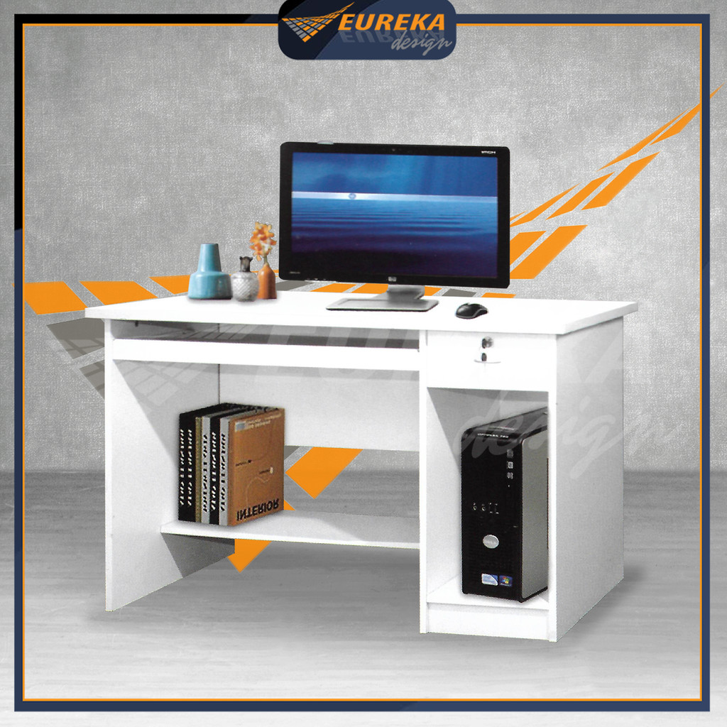 EUREKA 4ft Computer Table Drawer Writing Office Study Desk Student Wood ...