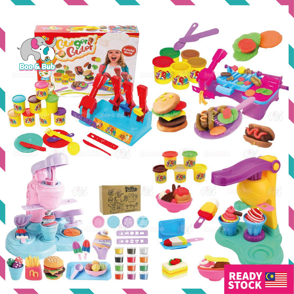 Ice Cream BBQ Burger Maker Plasticine Toy Clay Pretend Play | Play ...