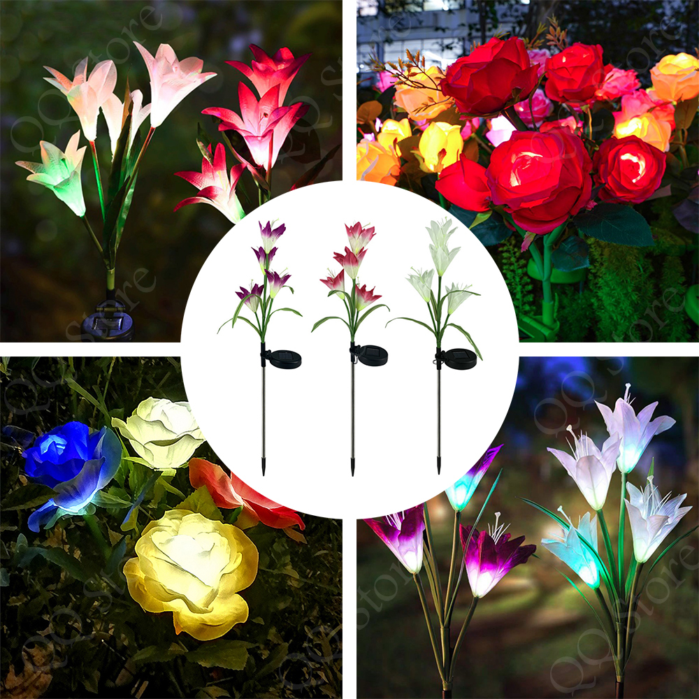 Waterproof Solar Outdoor Garden Lights Lily Flowers Garden Lampu Raya ...