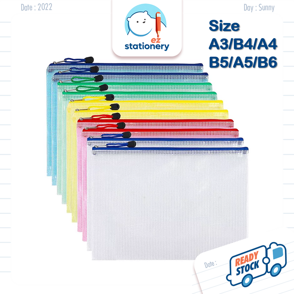 🇲🇾 Ready Stock Mesh PVC Zipper File Bag Waterproof Transparent Zip Bag ...
