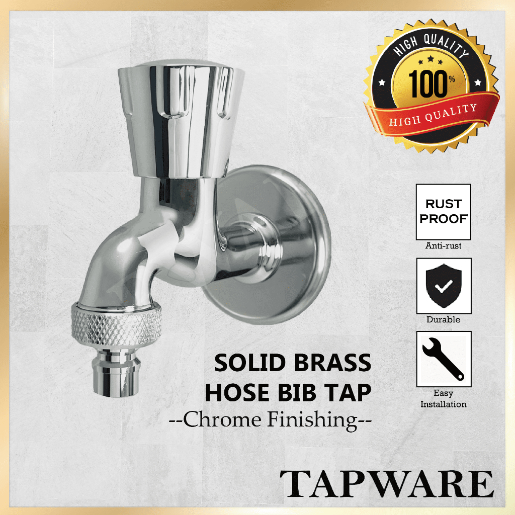 Solid Brass Water Tap Faucet Hose Bib Tap For Bathroom Washing Machine Hose Chrome Polished ...
