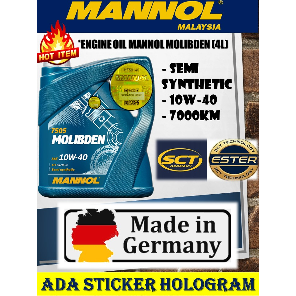 MANNOL Engine Oil Molibden Benzin 10W40 MN7505 Semi Synthetic Made In ...
